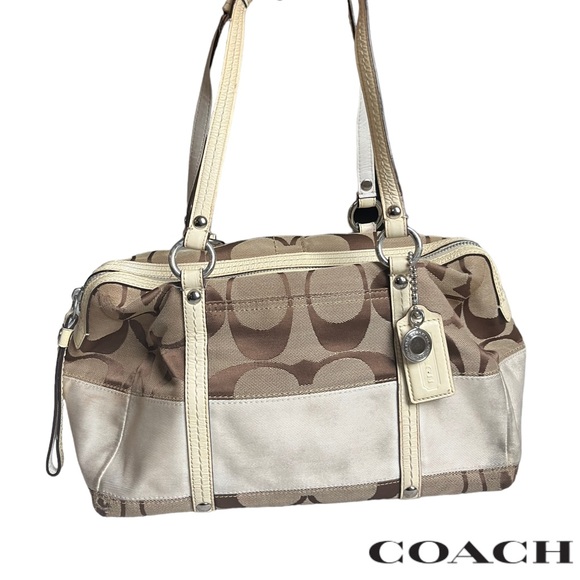 Coach | Bags | Coach Signature Stripe Khaki Cream Satchele26f13551 ...